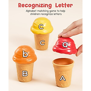 JoyCat Ice Cream Preschool Learning Activities Counting and Color Sorting Set Stacking Toys for Kids 3-5, Alphabet Learning Toys, ABC Learning Toys in Upper & Lowercase, Montessori Fine Motor Skill