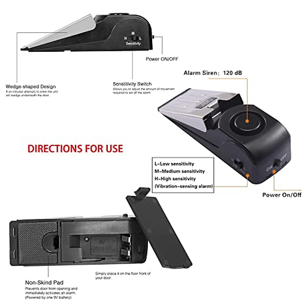 HNHMT Upgraded Portable Door Lock & Door Stop Alarm, Dual Protection Security Door Kit,Door ​Security Devices Pocket Self Defensey Tools,for Traveling Hotel Home Apartment College House(2 Pack)