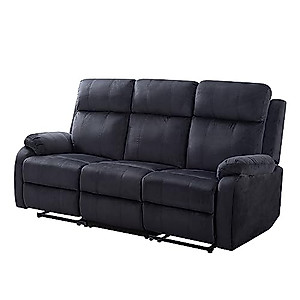 YUNLife&Home 3-Seat Velvet Upholstered Manual Wall Hugger Chair RV Sofa,Double Recliner Sectional Lounge Couch with Soft Padded Headrest&Pillow Top Armrest for Living Room/Apartment/Office/Theater