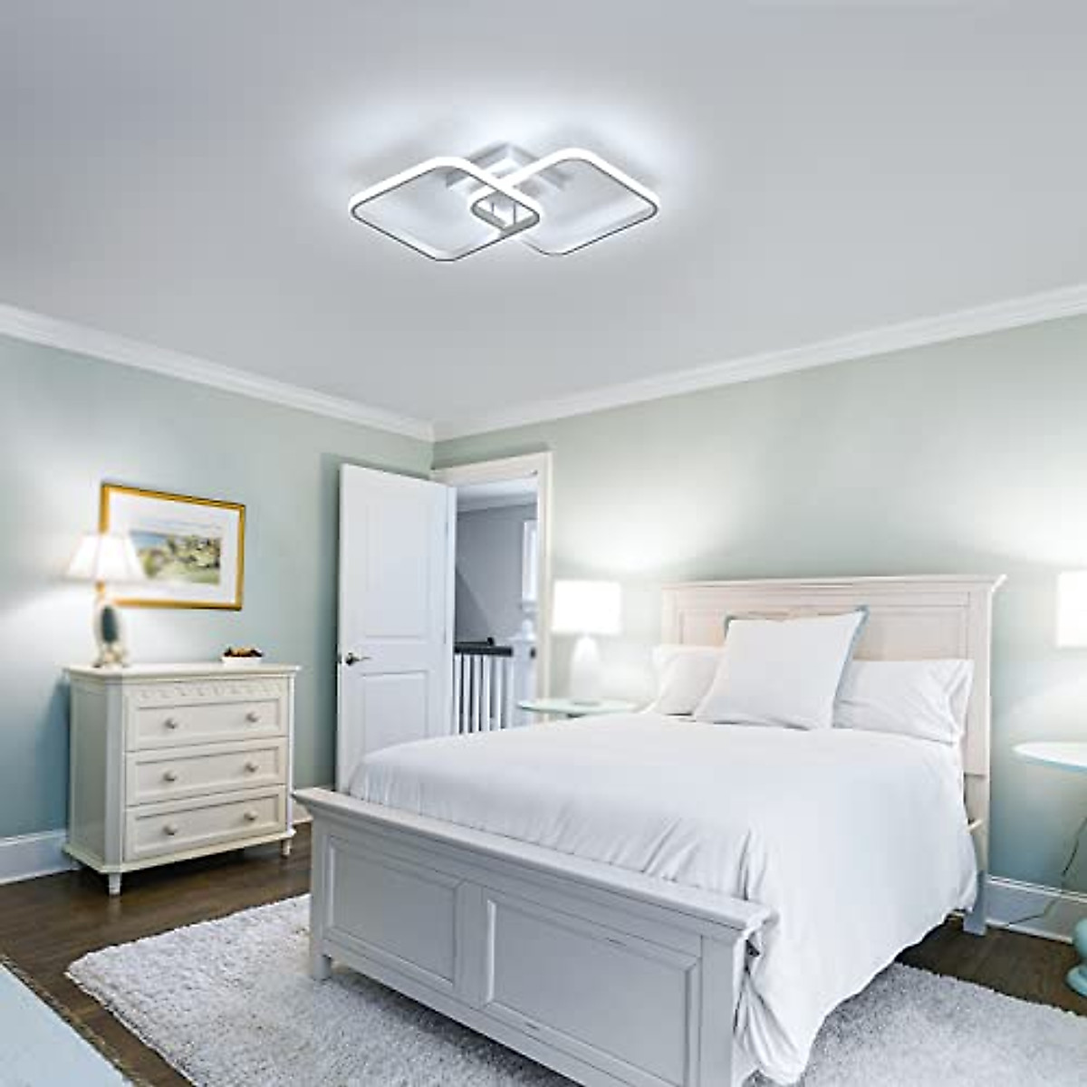 DELIPOP Ceiling Light Fixture, 23 Inch Sqaure Modern LED Ceiling Light, 42W Cold White 6500K Flush Mount Ceiling Light for Hallway Living Room Dinning Room Kitchen and Bedroom Acrylic Ceiling Lamps