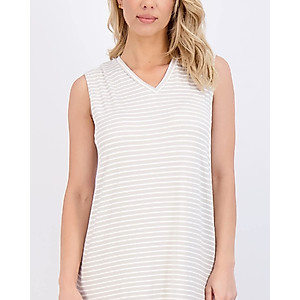 Real Essentials 3 Pack: Womens Sleeveless Tank V-Neck Adult Nightgown Long Soft Nightshirt Women Night Gowns Nightdress Sleep Lounge Dress Sleepwear Pajama PJs sleeping Ladies PJ Chemise - Set 4, L