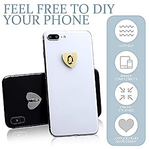 12 Pcs Cell Phone Charm Hook Finger Rings Adhesive Phone Finger Grip Loop Stand Metal Phone Charm Rings Sticky Heart Ring Phone Holder Heart Phone Ring for Cell Phone Tablet DIY Accessories, 3 Colors