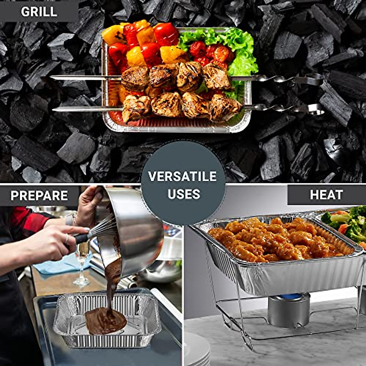 Aluminum Pans With Lids (25 Pack) - 9x13 Heavy Duty Half Size Deep Foil Pans With Covers -25 Foil Pans & 25 Foil Lids- Disposable Baking Pans Great For Cooking, Storing, Preparing Food 100% BPA Free.