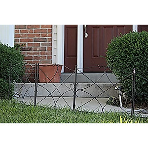 AshmanOnline Galvanized Garden Fence 24in x 10ft, Black (Set of 5) - Outdoor Metal Landscape Fencing Steel Wire Gate Border Edge Folding Patio Flower Bed Animal Barrier Section Edging.