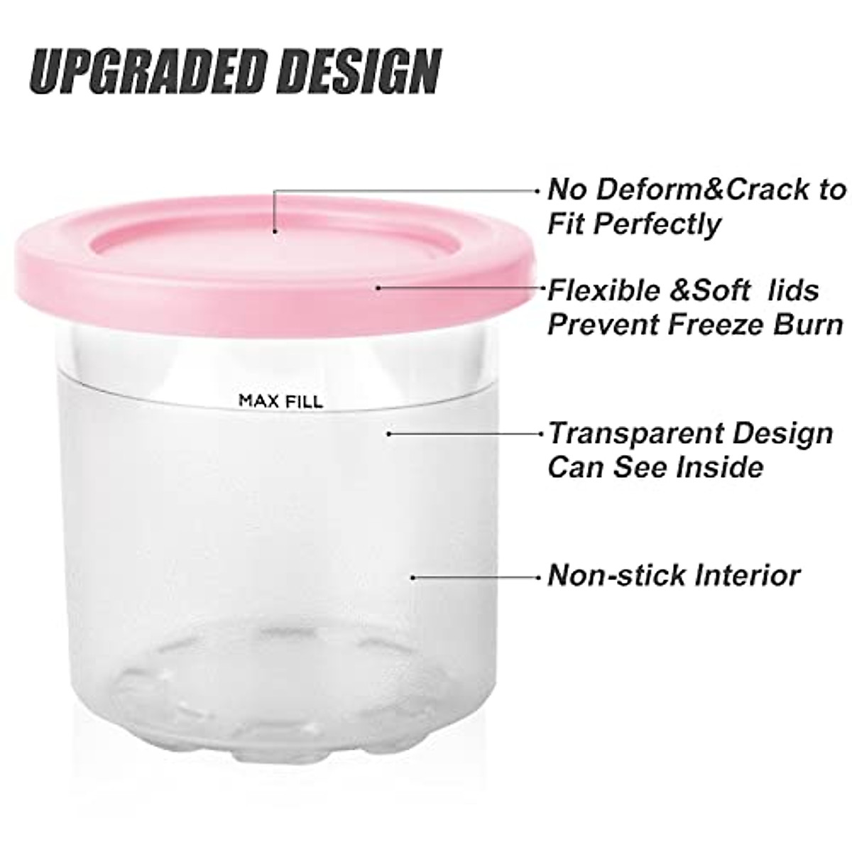 2 Pack Replacement Containers for Ninja Creami Pints and Lids, Reusable Ice Cream Containers with Lids Creami Containers Compatible with NC301 NC300 NC299AMZ Series Ice Cream Maker (Pink, Gray)