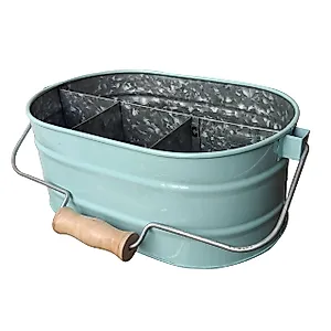 Homebia Designs Galvanized Metal Caddy with 4 Compartments, Rustic Farmhouse Kitchen Indoor Outdoor Picnic Utensil Holder, Multipurpose Storage Bin, Metal Garden Planters - 12 Inch - Aqua