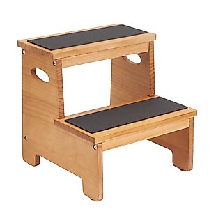 Wooden Step Stool Kids Toddler Foot Stools for Kids Potty Training Stool 2 Step Stool for Kitchen Sink Bathroom Two Step Stool with Handle Natural