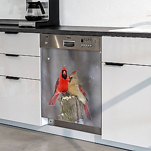 Dishwasher Magnet Cover Northern Cardinal Winter Magnetic Refrigerator Stickers Decorative Appliance Cover Fridge Panels Metal Door Garage 23x26in