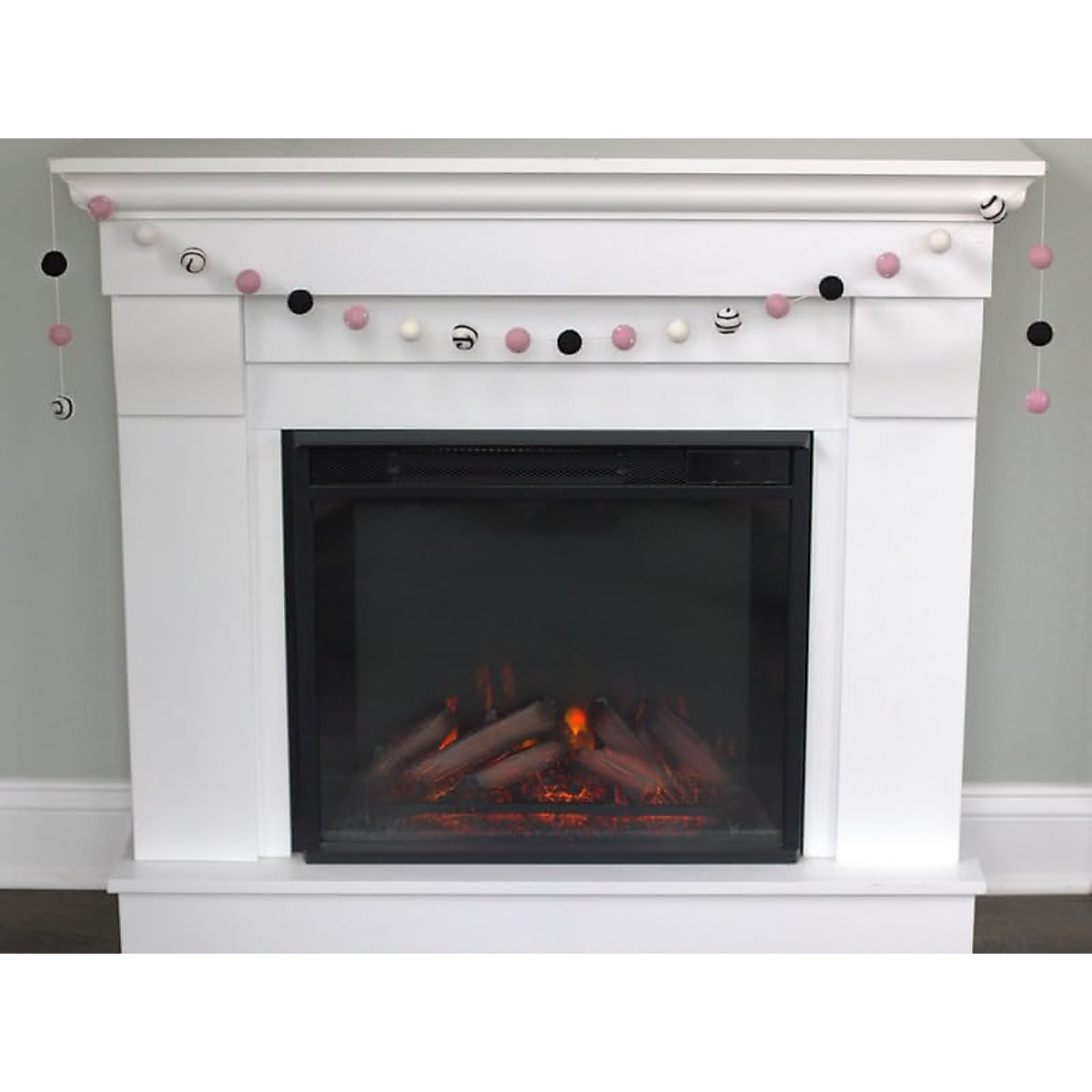 Pink Black White Felt Ball Swirl and Dot Garland- Children Home Decor, Valentine's Holiday- 1" (2.5 cm) Wool Felt Balls