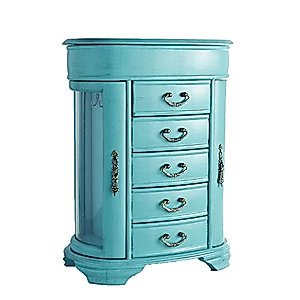 Hives & Honey Daphne Oval Glass Turquoise Jewelry Chest Jewelry Organizer Box Case Mirrored Storage