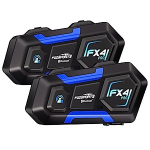 Fodsports Motorcycle Bluetooth intercom FX4 Pro 1200m Helmet Intercom,4 Riders Motorcycle Bluetooth Headset,Universal Bluetooth Helmet Headset,Helmet Communication System FM/Hard &Soft Mic/2Pack