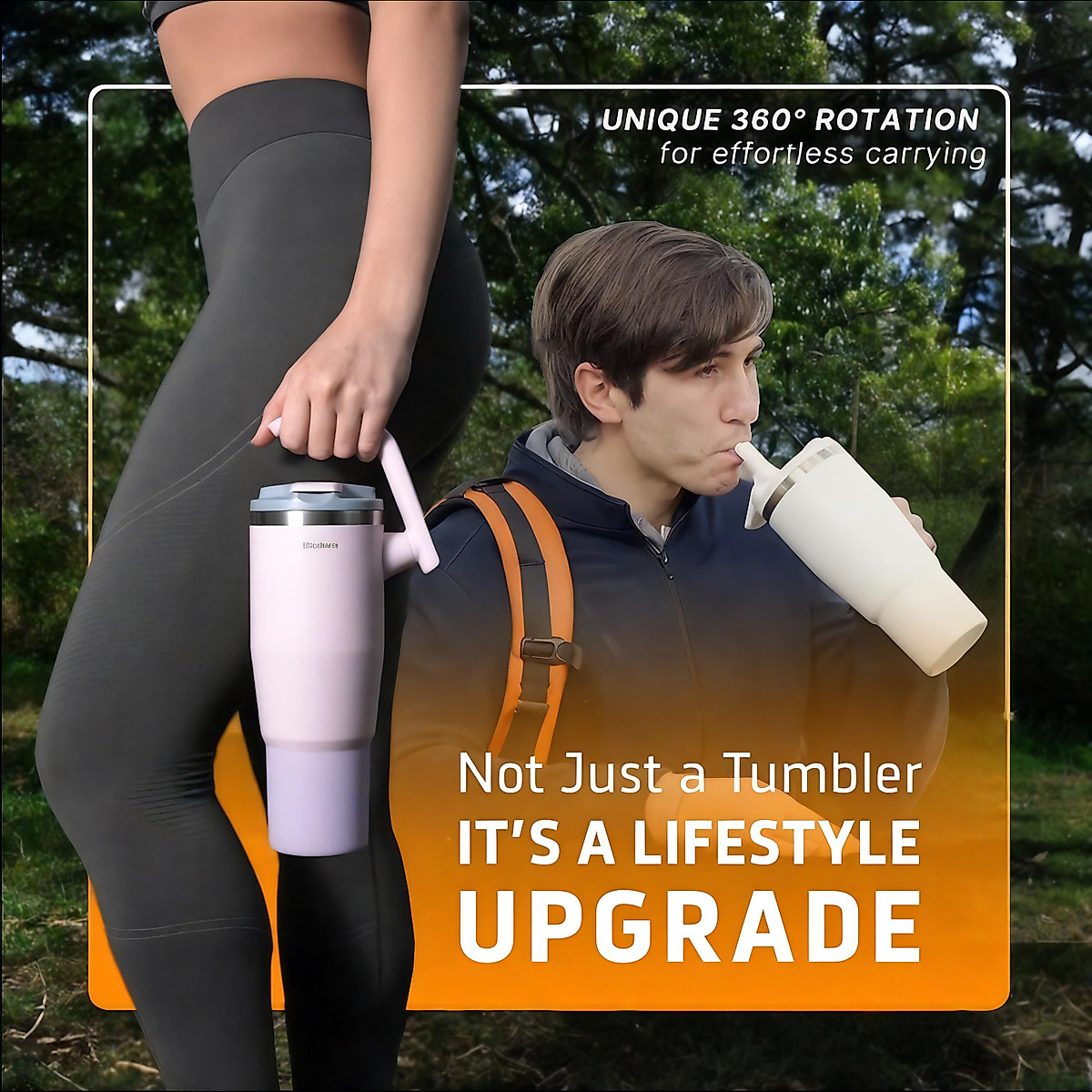 SKETORA 32oz Insulated Tumbler with Rotatable Handle and Flip Straw Lid - Stainless Steel Travel Mug for Hot & Cold Drinks, Twilight Ombre