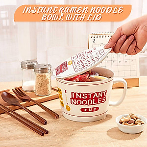 Tessco 2 Set 34 oz Ramen Bowl Instant Ramen Noodle Bowl Ceramic with Lid Japanese Ramen Bowl with Chopsticks Spoons Forks Cute Large Soup Bowl with Handle Ramen Lovers Gift