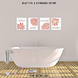 Relax Soak Unwind Breathe Pink White Blend Bath Flowers Prints, 4 (8x10) Unframed Photos, Wall Art Decor Gifts Under 20 for Home Office Studio College Student Teacher Floral Garden Yoga Inspired Fans