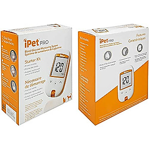 iPet PRO Blood Glucose Monitoring System Designed for Dogs & Cats| Includes Meter, 2 AA Batteries, User Guide, Log Book, 25 Test Strips, Control Solution, Lancing Device, 30 28G Lancets, Carrying Case