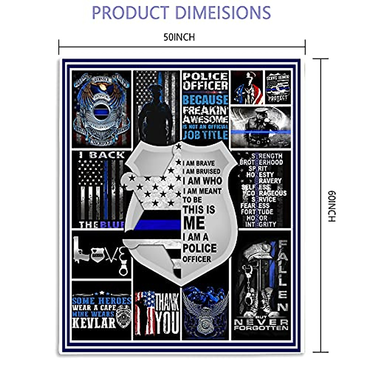 Joyloce American Thin Blue Line Police Flag Throw Blankets Birthday Ideas for Dad Husband Son Boyfriend 60"x50" - Retirement Police Officer Costume Adults Men - Academy Graduation Decor