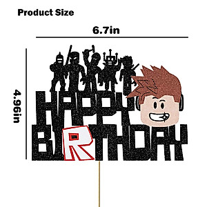 Cake Decorations for Sandbox Video Game Cake Topper Birthday Party Supplies Glitter Happy Birthday Cake Topper for Robot Blocks Theme Party Kids Boys Birthday Cake Decoration