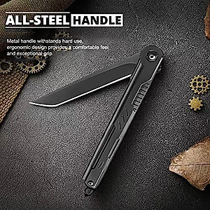 CABUGE EDC Pocket Knife for Men, Tanto Folding Knives with Clip, Slim Gentleman's Knife with Glass Breaker, Flipper Open and Liner Lock for Outdoor Survival Camping Everyday Carry