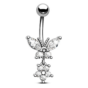 CM Crareesi Mania Belly Button Ring Dangle 14G Belly Button Rings Butterfly 316L Stainless Steel Short Belly Button Ring 14G Belly Button Piercing Jewelry