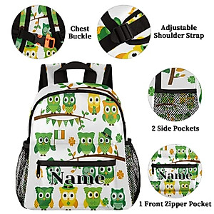 cfpolar Custom Owls kids backpack, St Patrick'S Day Themed Owls Personalized Preschool Backpack with Name Kindergarten Backpack for Toddler Girls Boys Customization Gift