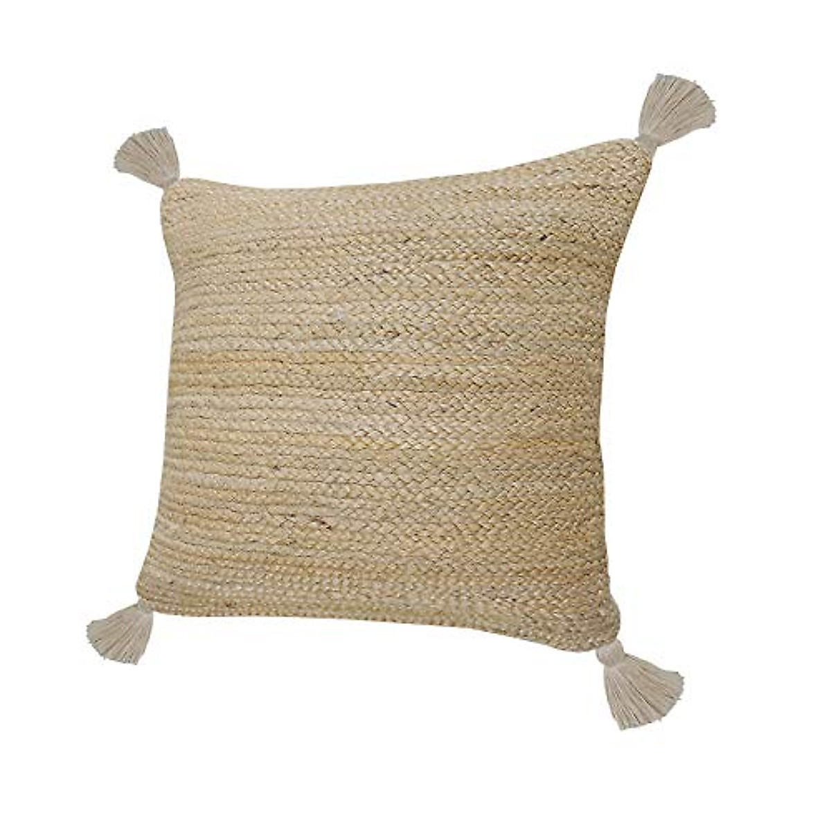 LR Home Natural Jute Tassels Throw Pillow, 1 Count (Pack of 1), Tan