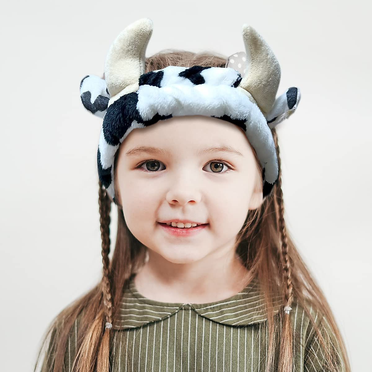 melyde Plush Headbands Cow Shaped Spa Hair bands Soft Bath Makeup Washing Face Head Wraps for Kids Girls Women Winter Keep Warm