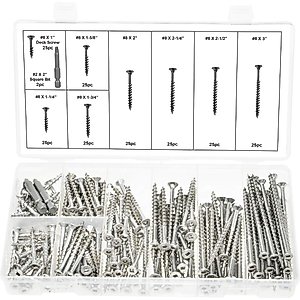 Swordfish 32620 - Stainless Steel Square Drive Type 17 Cutting Point Wood & Deck Screw Assortment, No.#8 Screws Total 8 Sizes, Package of 202 pieces