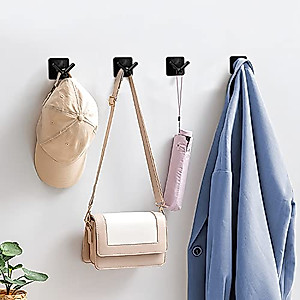 Shengsite Adhesive Hooks, 6 Pack Wall Mounted SUS 304 Bath Towel Hooks, Matte Black Heavy Duty Wall Coat Hooks for Bathroom Bedroom Kitchen Hotel Pool(6 Pack, Matte Black)