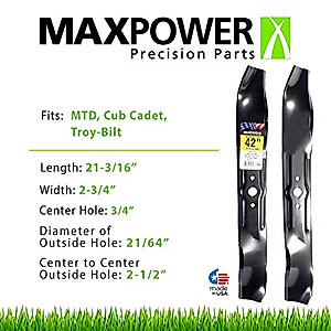 Maxpower 561547B 2 Blade Set for 42" Cut MTD, Cub Cadet, Troy-Bilt Replaces OEM no. 742-3033, 759-3830, 742-04101, 42 inch, Black