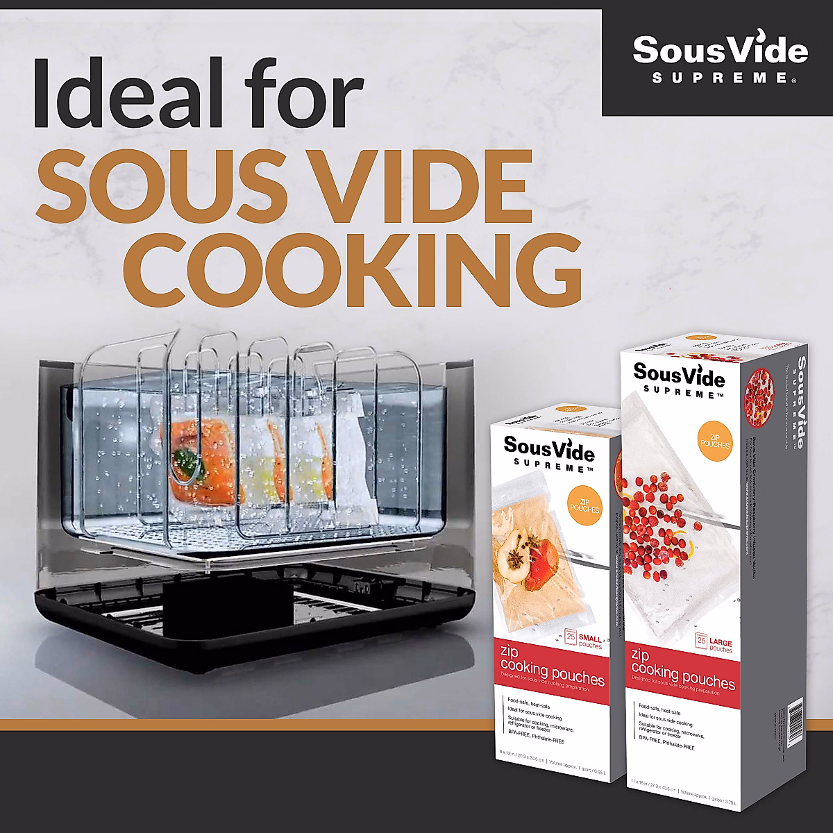 SousVide Supreme Zip Cooking Pouches, 8 x 12 inches, 1 Quart, 25 Pouches per Box