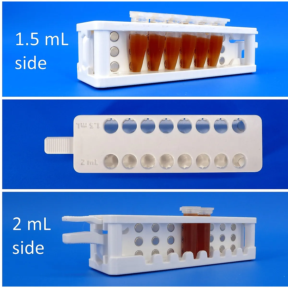 Magnetic Rack for 1.5 and 2 mL centrifuge Tubes, with Removable Magnets