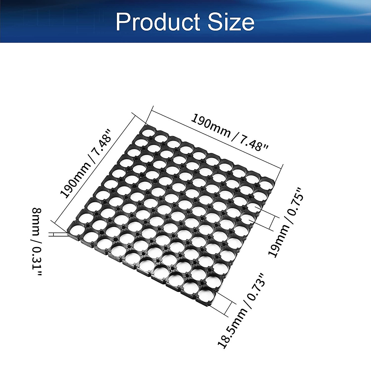 Heyiarbeit 3Pcs 10x10 Tandem 18650 Lithium Battery Holder Cell Spacer Bracket for DIY Battery Pack Hole Dia 18.5mm/0.73"