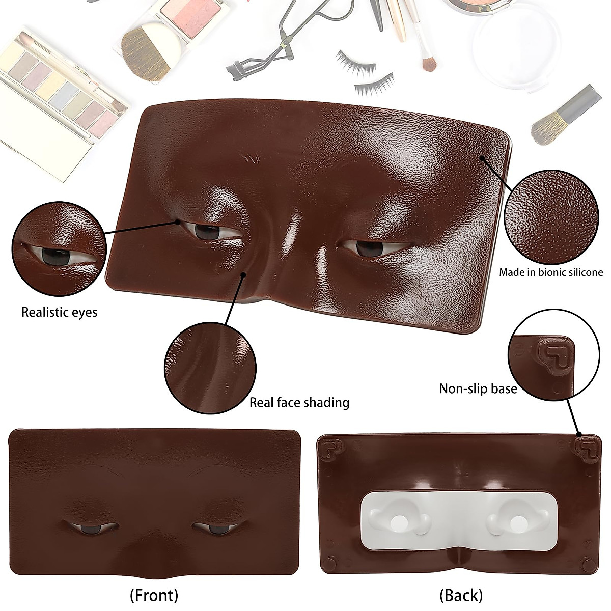 GFPGYQ 3D Eye Makeup Face Practice Board, Perfect Aid to Makeup Practicing Face Board, Reusable Silicone Face to Practice Makeup Mannequin for Beginners to Practice Eyesmakeup Kit (Black)