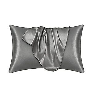 Satin Silk Pillowcases for Hair and Skin 2 Pack Standard Size Pillow Cases Wrinkle Resistant Ultra Soft Pillow Covers with Envelope Closure(Dark Grey, 20”X26”)