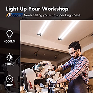 BBOUNDER 20-Pack Linkable LED Utility Shop Light, 4 FT, 4000 LM, 6500K Cool Daylight, 48 Inch Integrated Fixture for Garage, 40W Equivalent 250W, Surface + Suspension Mount, Black