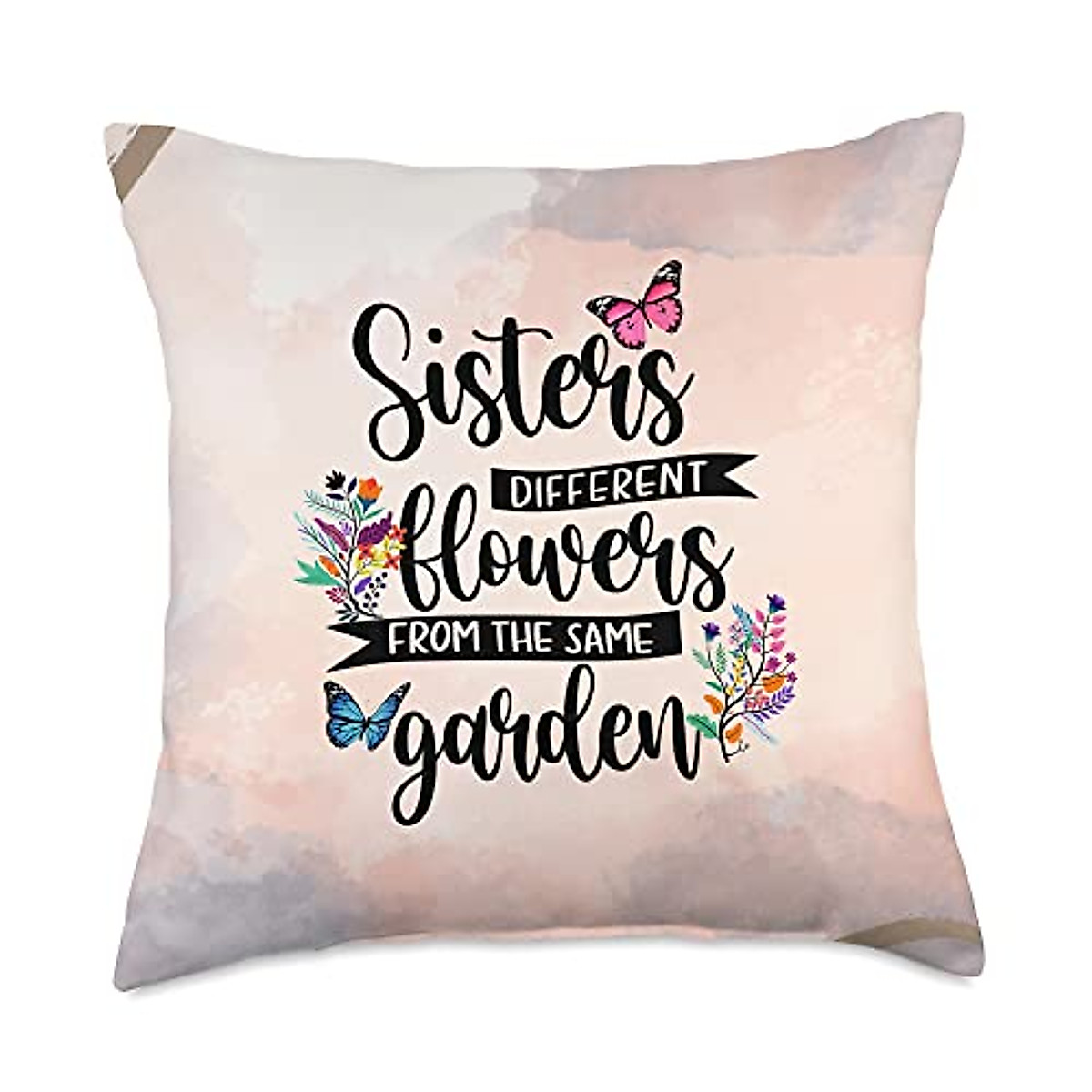 Different Flowers From Same Garden Matching Sister Sisters Throw Pillow, 18x18, Multicolor