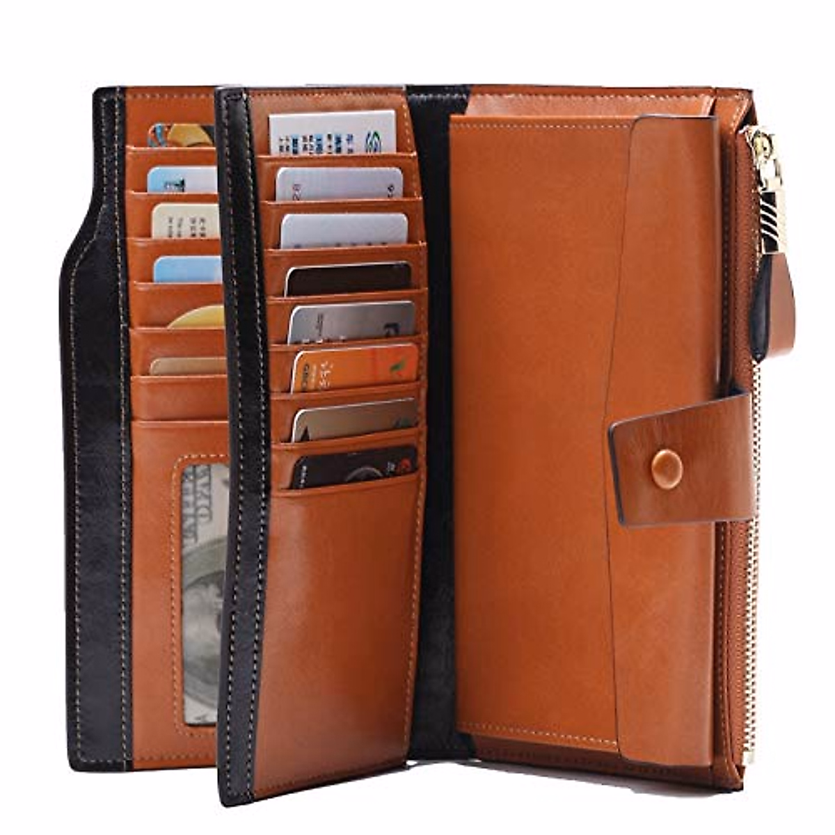 Fashion Long Women Leather Wallet Womens Wallets ForCell Phone Genuine Leather Purse Female Coin Purse Carteira Feminina Wine Red