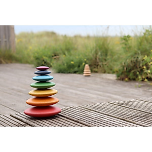 TickiT Rainbow Buttons - Set of 7 - Wooden Stacking Stones for Babies and Toddlers Aged 0+ - Natural Toy for Early Development and Open-Ended Play