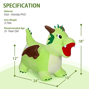 INPANY Bouncy Dinosaur Hopper Toy for Toddlers, Kids Inflatable Dragon Plush Bouncing Horse Hopper, Ride on Bounce Animal, Indoor Outdoor Birthday Gift for 2 3 4 Year Old Boy Girl