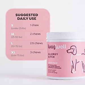 WagWell Allergy and Itch Chews – Chicken Flavored Dog Allergy Chews – Plant Based Dog Chews with Colostrum and Spirulina – Dog Skin and Coat Supplement for Itch Relief and Digestive Health, 60 Chews