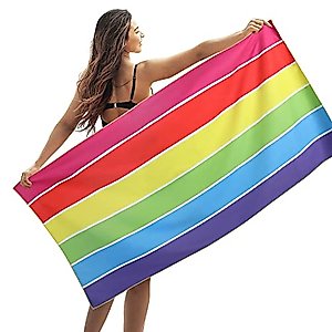 Winthome Rainbow Beach Towel Microfiber，31”x 70” Oversized Beach Blanket Quick Dry Sand Free Lightweight Large Travel Towel for Adult Beach Gifts for Travel, Swim, Camping, Holiday
