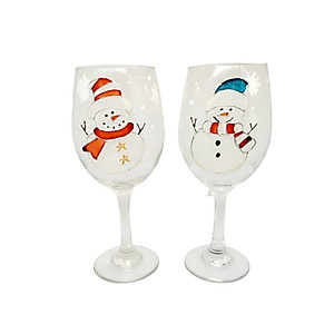 Snowman Hand Painted Holiday Wine Glasses Set of 2
