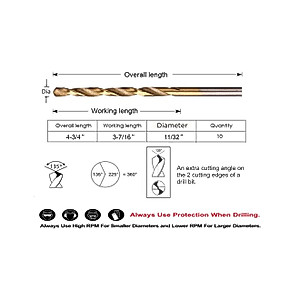 10PCS,11/32", Titanium Coated Twist Drill Bits