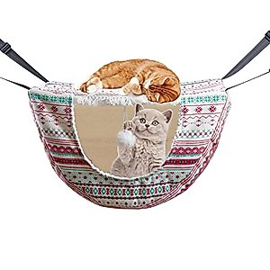 ONENIN Cat Cage Hammock,Hanging Soft Pet Bed for Kitten Ferret Rabbit Raccoon or Small Pet,Double Layer Hanging Bed for Pets,2 Level Indoor Bag for Spring/Summer/Winter (White)