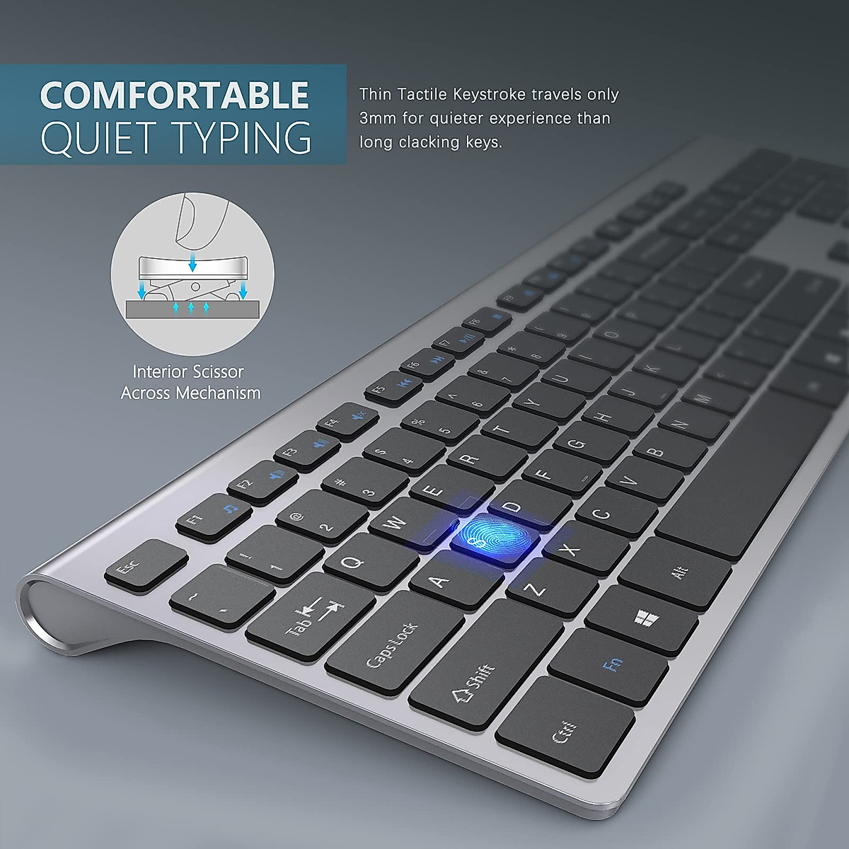 Rechargeable Wireless Keyboard Mouse-J JOYACCESS 2.4G Full Size Thin Wireless Keyboard and Mouse with Long Battery Life, Ergonomic and Compact Design for Laptop,PC,Desktop,Computer,Windows-Black& Grey