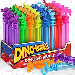 Dinosaur Birthday Decoration, 3D Detail Mini Bubble Wands Bulk 32 Pack, Neon Dino Party Favors Supplies for Kids, Pinata Filler Goody Bag Stuffers, Carnival Prizes, Treasure Box Toys Gift for Girl Boy