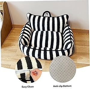Naisicore Dog Bed, 26.8x20.5inch Plush Striped Thermal Dog Beds with Lifting Handle, Washable Cat Beds for Small Medium Dogs Cats (Black+White)