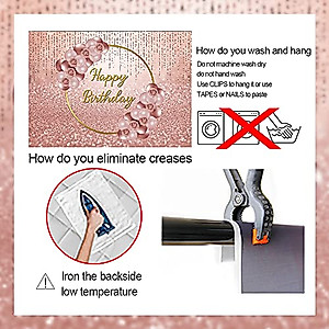 Rose Gold Happy Birthday Backdrop Pink Rose Gold Floral Balloon Rose Gold Bokeh Photography Background Women Sweet Princess Girl 16th 30th Birthday Party Dessert Cake Table Decor Props 7x5FT