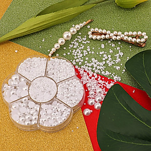 SAVITA 5600Pcs 2/3/4/5/6/8/10mm White Flat Back Pearl Half Round Pearls Beads Satin Luster Loose Beads Gems for DIY Craft Necklaces Bracelets Jewelry Decorations Wedding Dress Nail Art Making