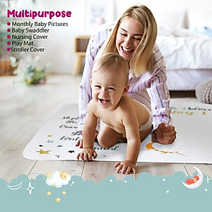 Baby Monthly Milestone Blanket Boy, Boy & Girl [60'' x 40''] Milestone Blanket for Baby Boy, Super Soft Includes Photo Album- Baby Growth Chart Blanket, Baby Monthly Milestone